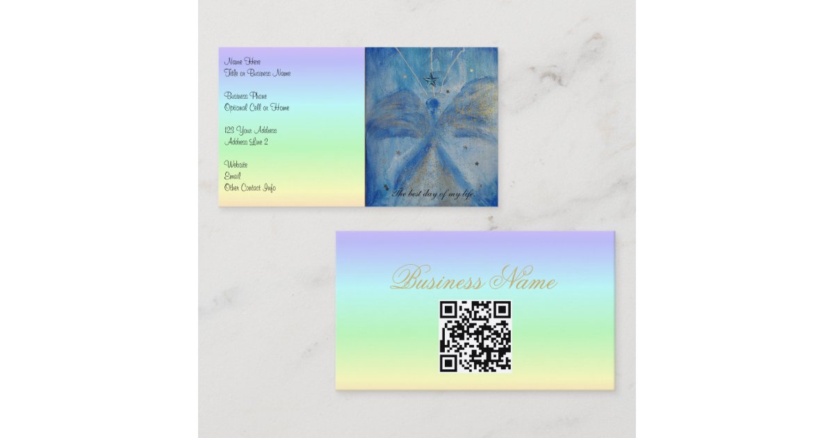 QR-Code-Blue Angel on a pastel rainbow background Business Card | Zazzle