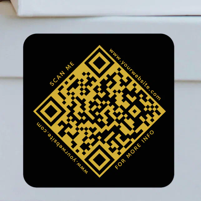 QR Code Business Scannable Modern Black Gold Square Sticker | Zazzle