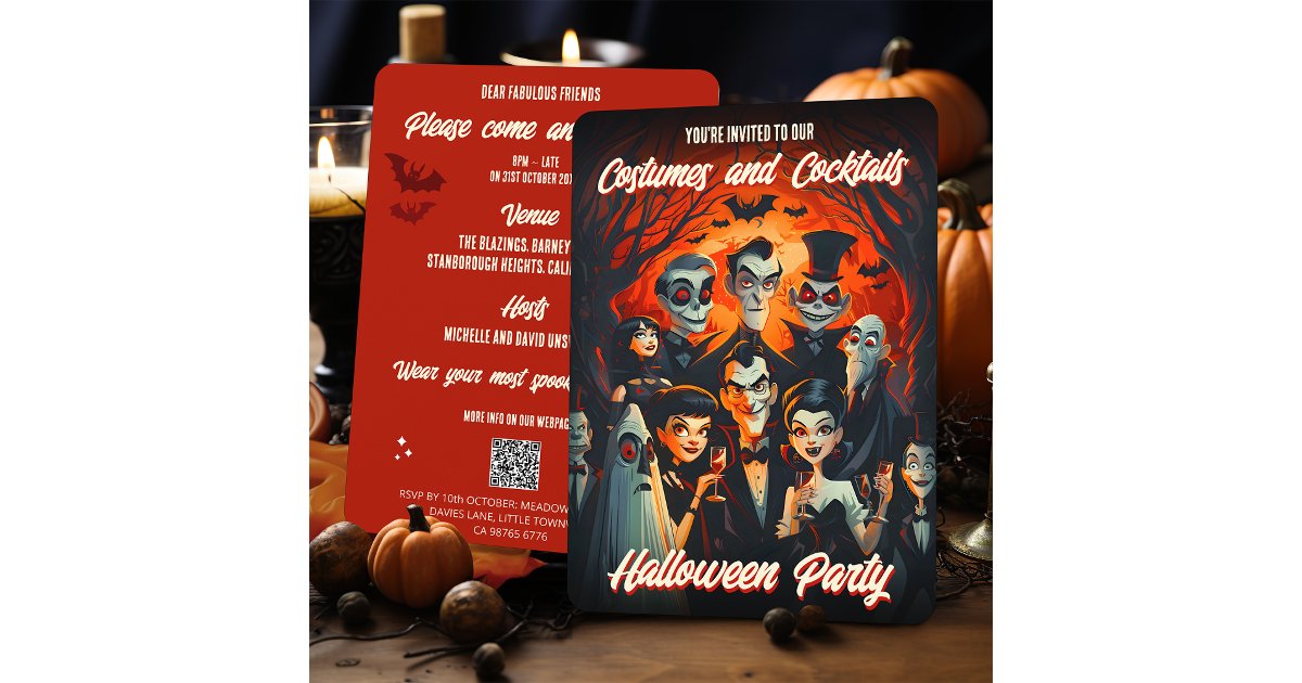 QR Code Costumes and Cocktails Adult Halloween Invitation | Zazzle