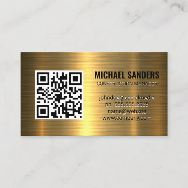 QR Code | Gold Metallic Background Business Card | Zazzle