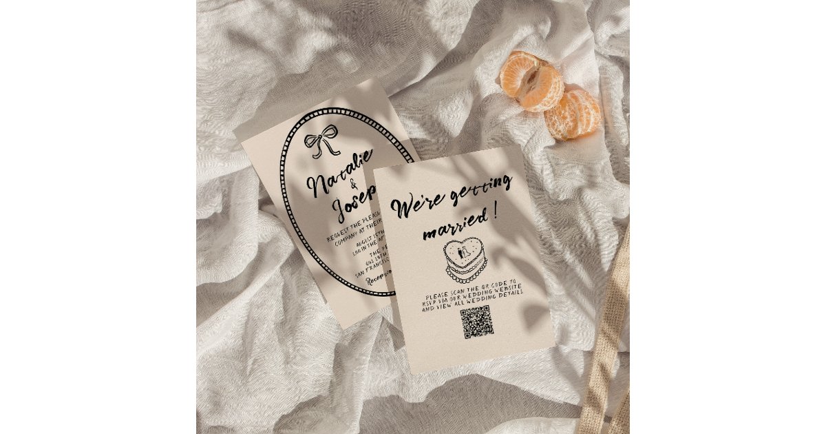 QR Code Hand Written Vintage Unique Quirky Wedding Invitation | Zazzle