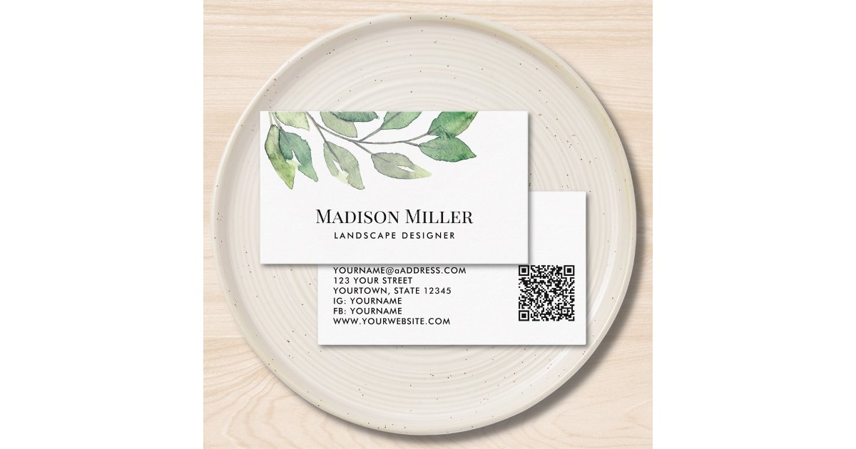 QR Code Landscape Designer Greenery Business Card | Zazzle