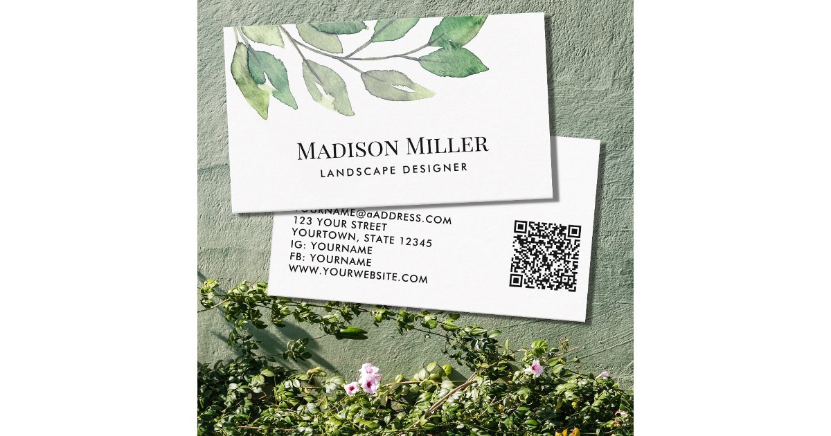 QR Code Landscape Designer Greenery Business Card | Zazzle