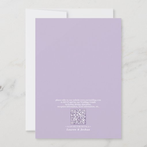QR Code Lilac Lavender Rustic Wood Lace Wedding Invitation | Zazzle