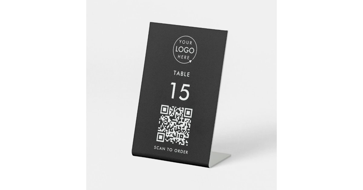 QR Code Restaurant | Table Number Scan Order Black Pedestal Sign | Zazzle