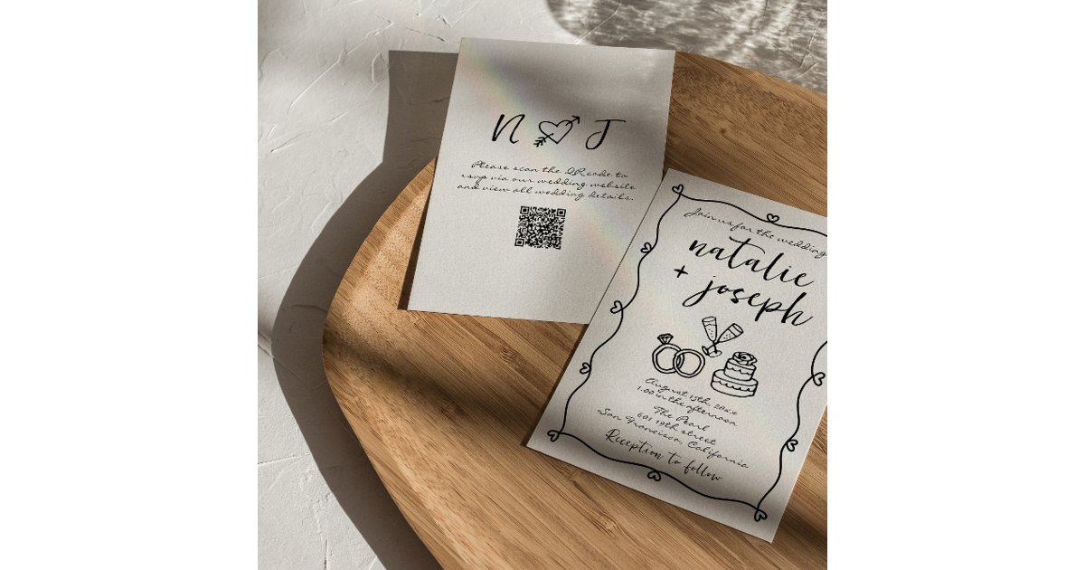 QR Code Scribble Hand Drawn Written Unique Wedding Invitation | Zazzle