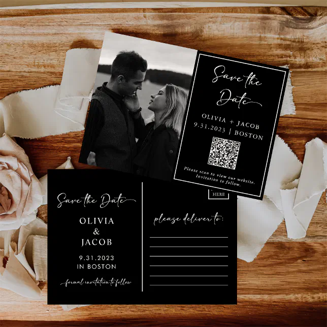 QR Code | Simple and Modern Photo Save the Date Po Invitation | Zazzle