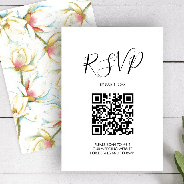 QR code Wedding RSVP Floral Enclosure Card | Zazzle