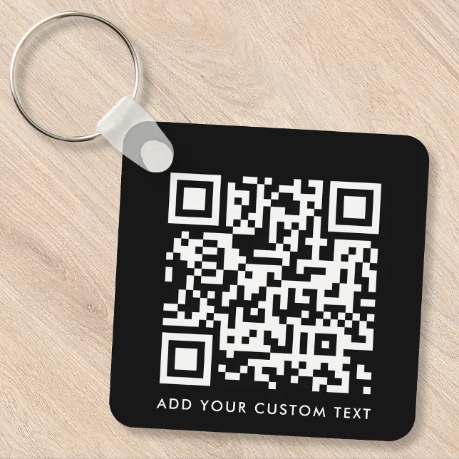 QR Code | Your Text Black Modern Minimalist Keycha Key Ring | Zazzle