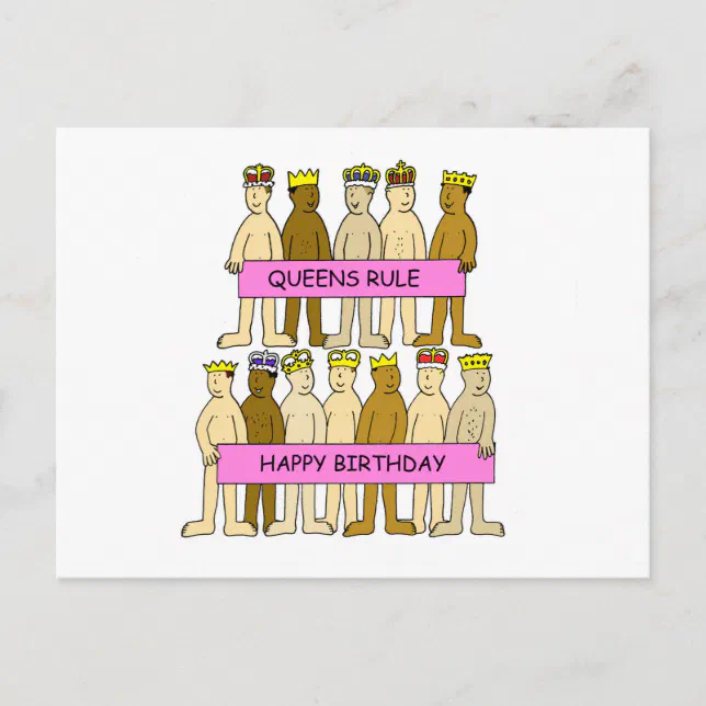 Queens Rule Cartoon Men Wearing Crowns Postcard | Zazzle