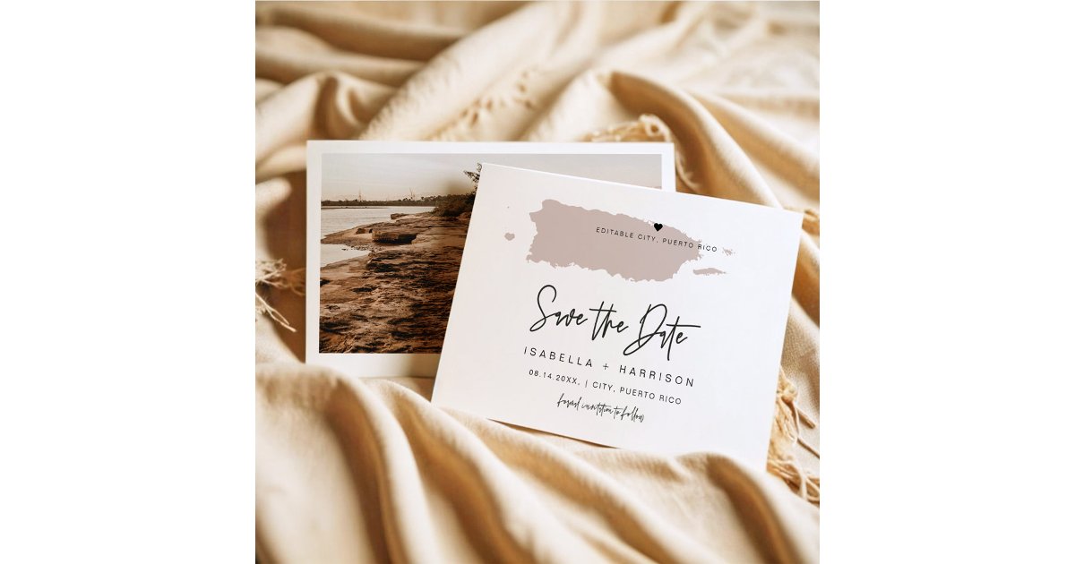 QUINN Puerto Rico Blush Pink Map Save the Date Invitation | Zazzle