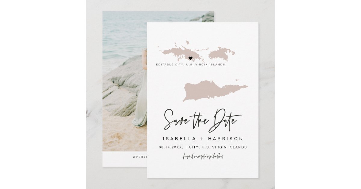 QUINN US VIRGIN ISLANDS Blush Map Save the Date Invitation | Zazzle