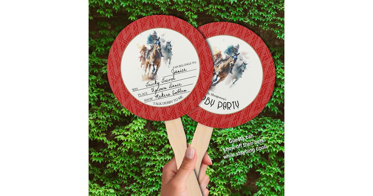 Racehorses and Jockeys Derby Party Red Hand Fan | Zazzle