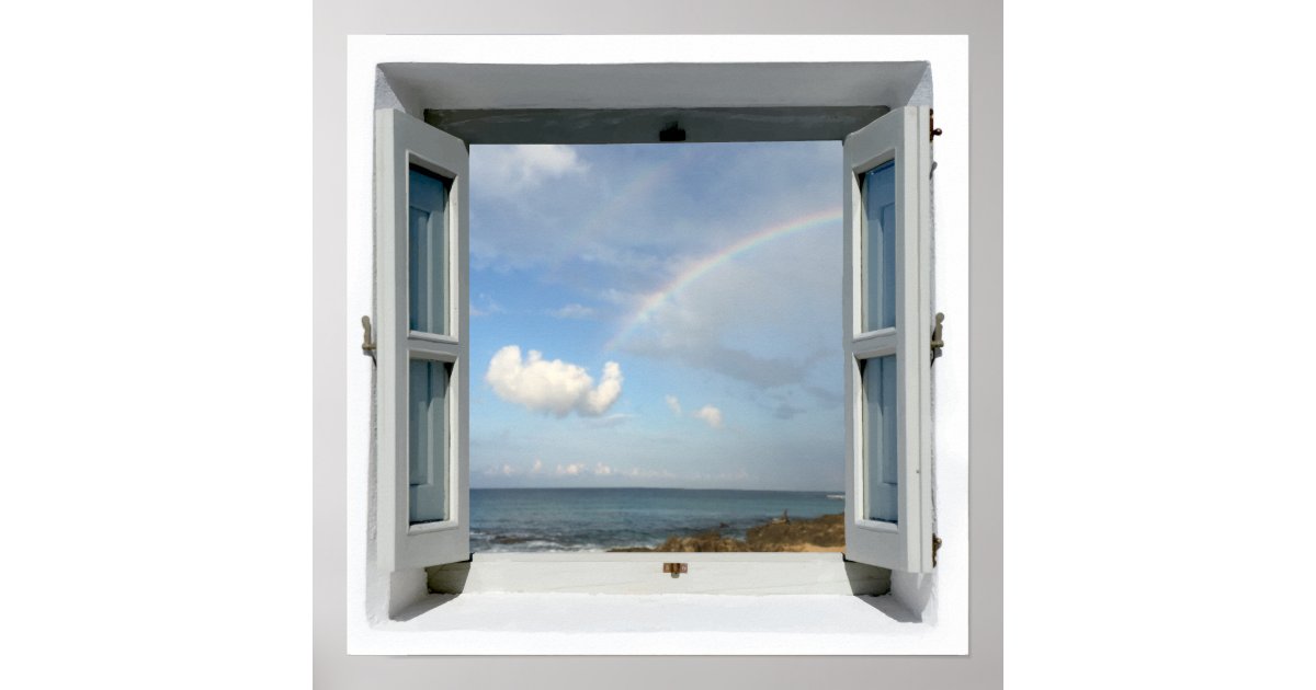 Rainbow & Beach Sea View Window Poster | Zazzle