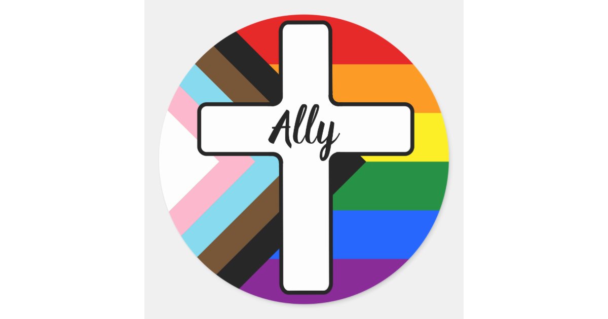 Rainbow Cross Progress Pride Flag Ally Classic Round Sticker | Zazzle