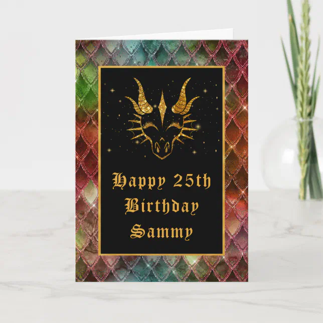 Rainbow Dragon Scales Faux Glitter Happy Birthday Card | Zazzle