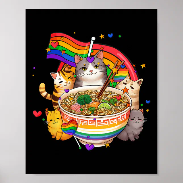 Rainbow Flag Cats Ramen Anime Gay Pride Month Lgbt Poster | Zazzle