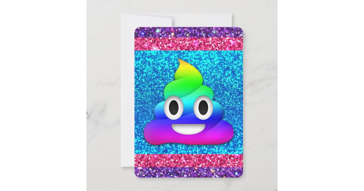 Rainbow glitter poop emoji invitation | Zazzle