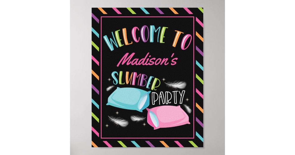 Rainbow Neon Slumber Party Sleepover Welcome Sign | Zazzle