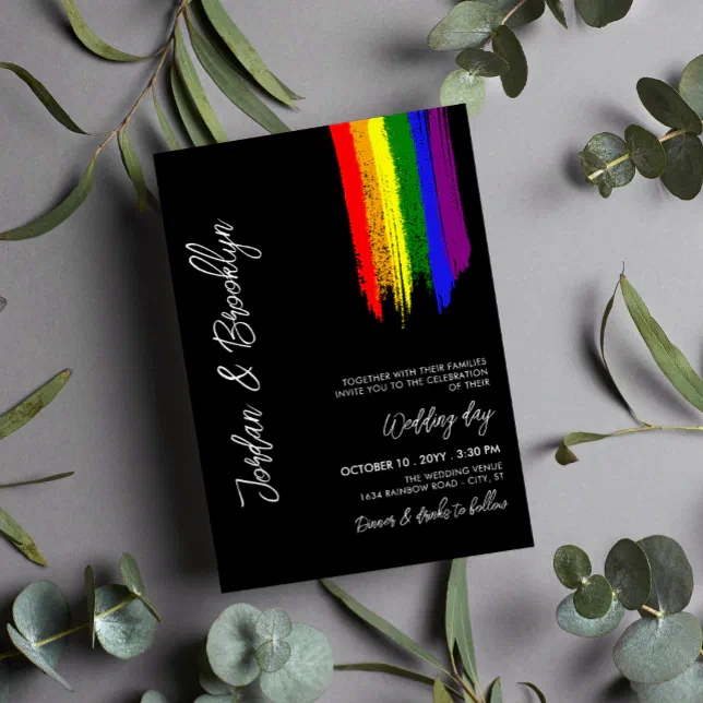Rainbow Pride Paint Strokes LGBT Wedding Invitation | Zazzle