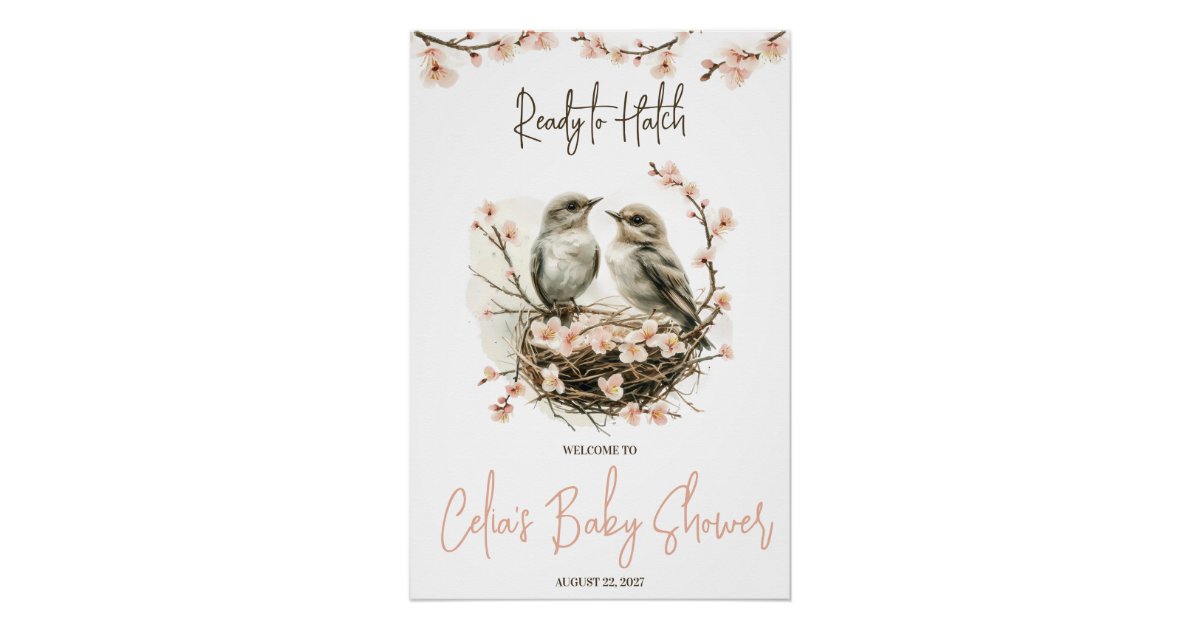 Ready to Hatch! Cute Birds Baby Shower Welcome Poster | Zazzle