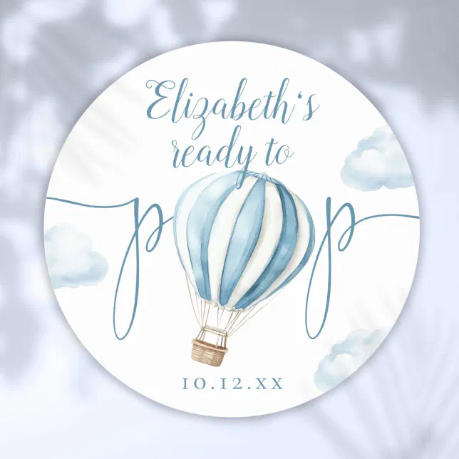 Ready To Pop Blue Balloon Baby Shower Classic Round Sticker | Zazzle
