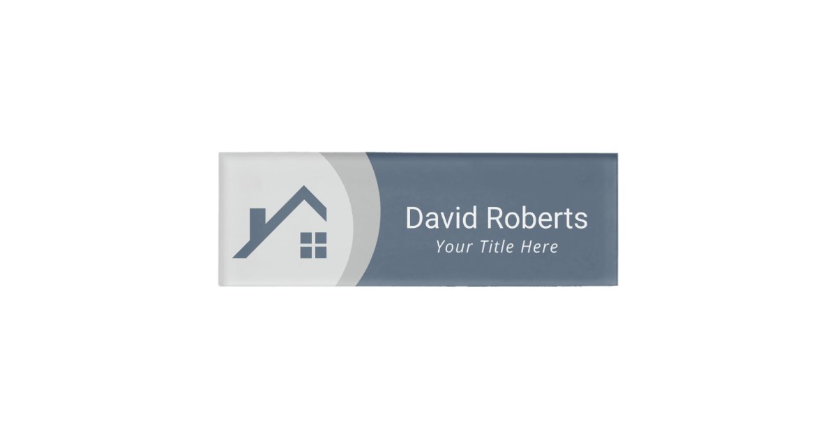 Real Estate Agent Custom Logo Dusty Blue & Silver Name Tag | Zazzle