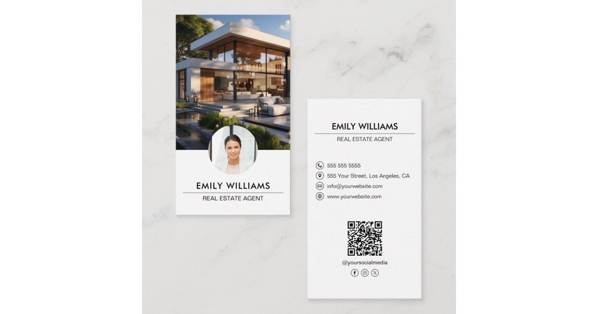 Real Estate White Photo QR Code Social Media Business Card | Zazzle