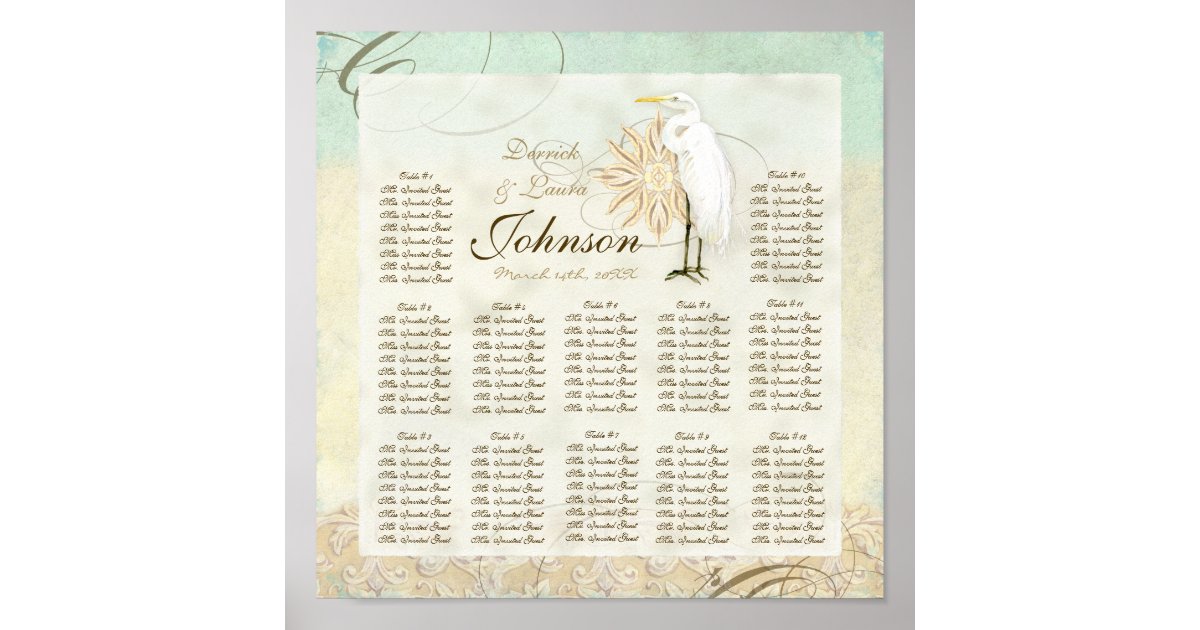 Reception Table Seating Chart, Great White Egret Poster | Zazzle