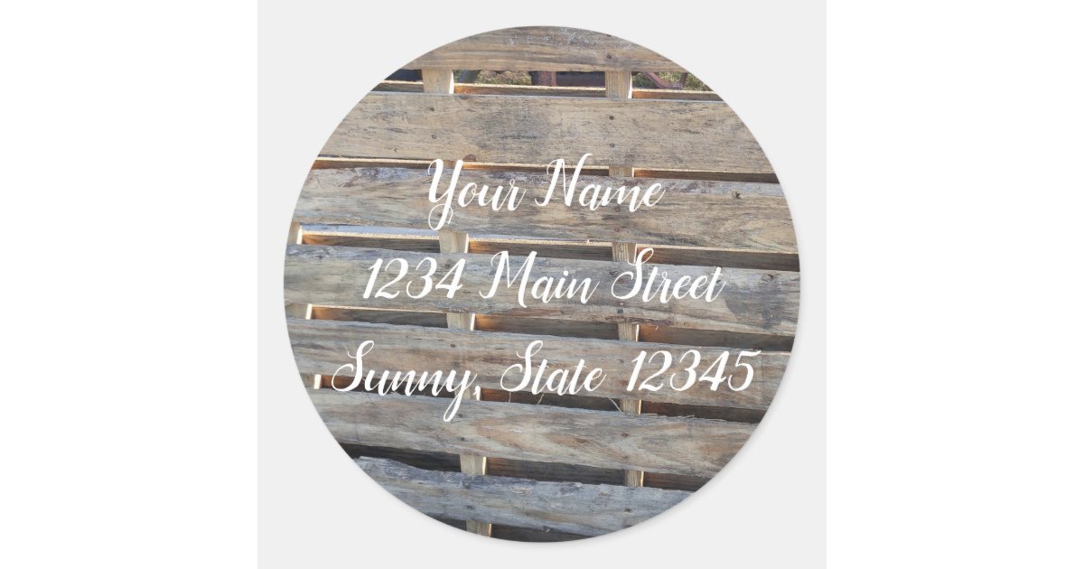 Reclaimed Wooden Pallet Address Classic Round Sticker | Zazzle