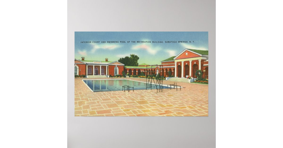 Recreation Bldg Interior Court and Pool View Poster | Zazzle