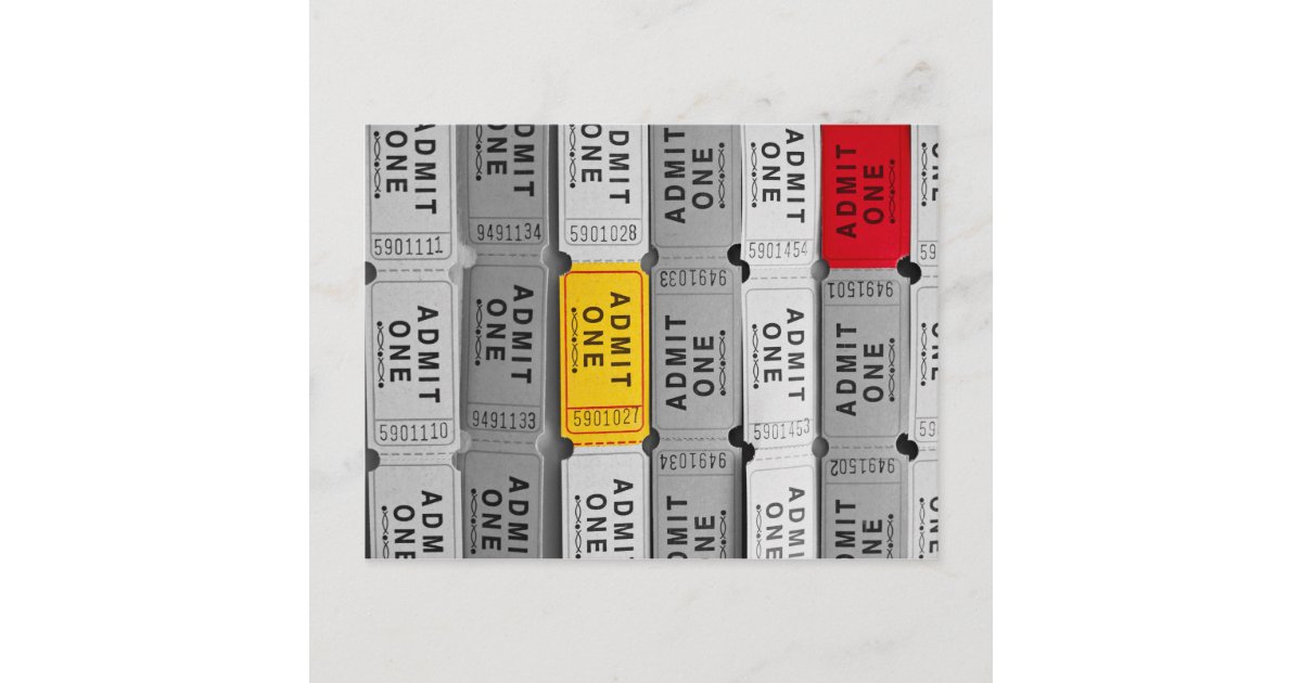 Red and Yellow Admit One Movie Ticket Postcard | Zazzle