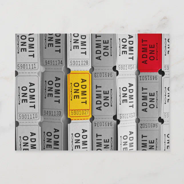 Red and Yellow Admit One Movie Ticket Postcard | Zazzle