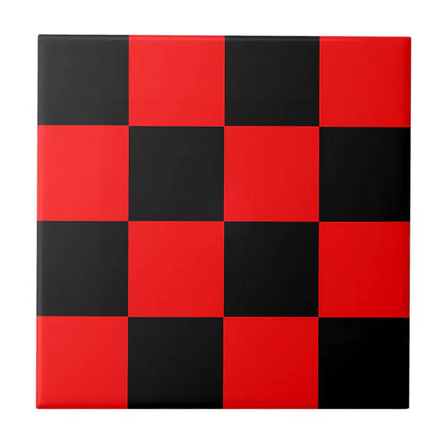 Red Black Chequered Check Pattern Ceramic Tile | Zazzle