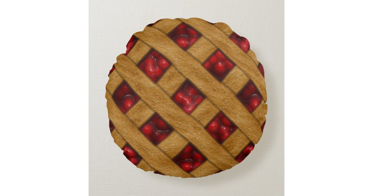 Red Cherry Pie Pattern for Bakers Round Cushion | Zazzle