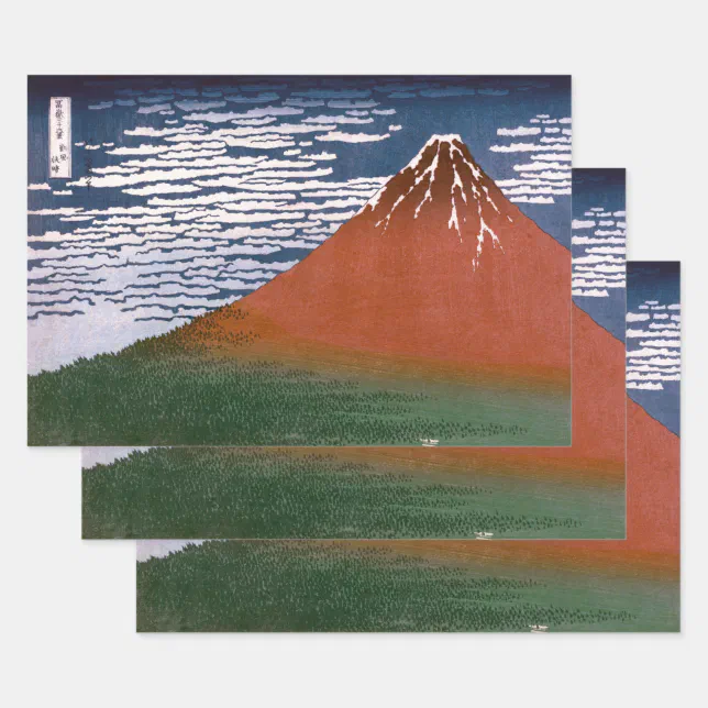 Red Fuji, Aka Fujiyama Volcano Katsushika Hokusai Wrapping Paper Sheet ...