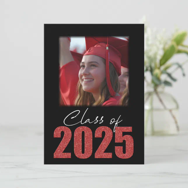 Red Glitter Class of 2025 Photo Open House Invitation | Zazzle