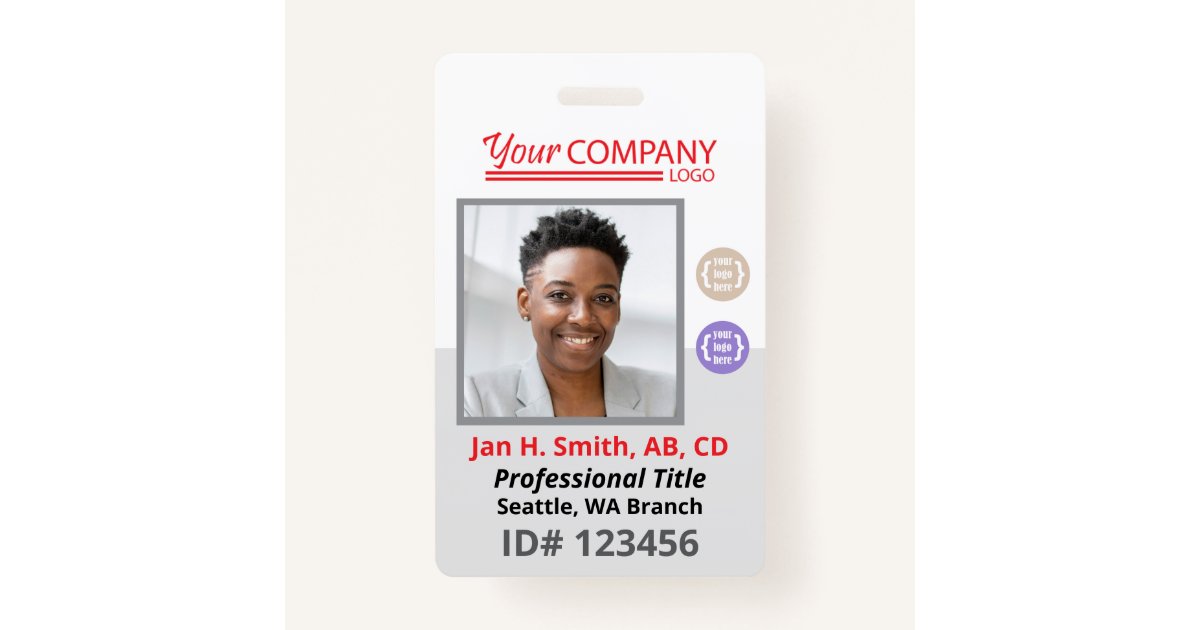 Red Logo Employee Photo ID Entry Card, Bar Code ID Badge | Zazzle