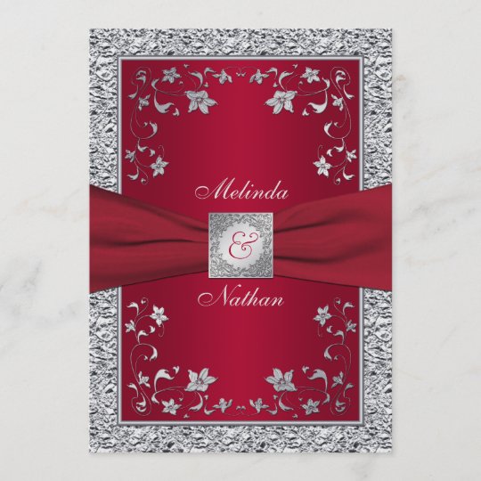 Red, Silver FAUX Foil Monogram Wedding Invitation | Zazzle.com.au