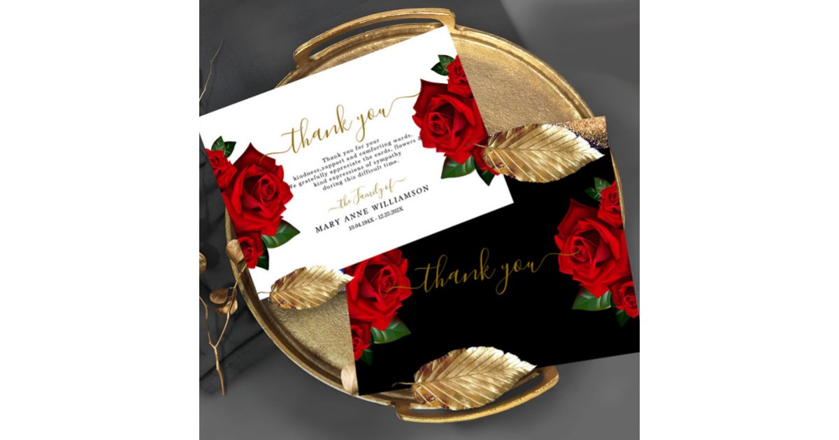 Red Turkish Roses Funeral Thank You Card | Zazzle