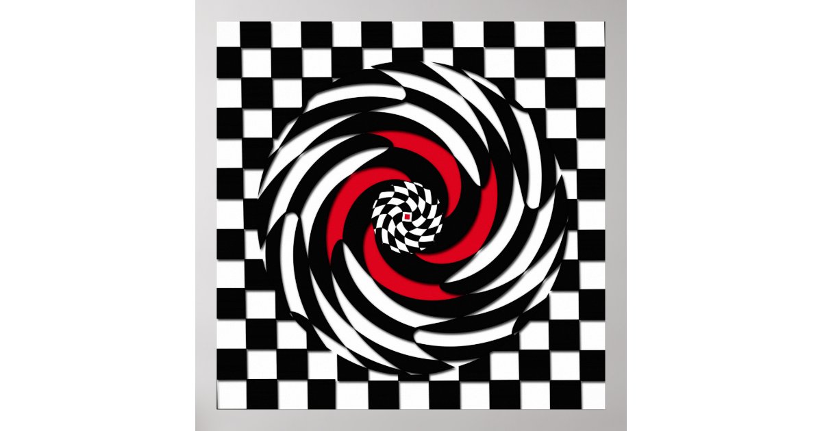 Red, White and Black Chequered Vortex Print | Zazzle