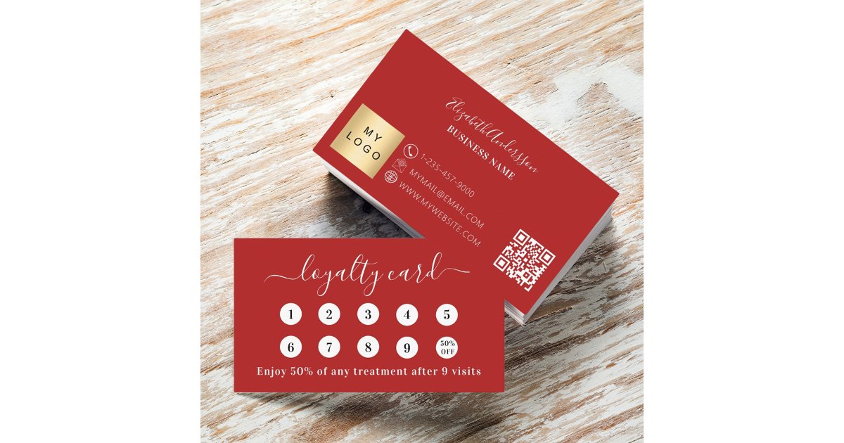 Red white qr code business logo loyalty card | Zazzle
