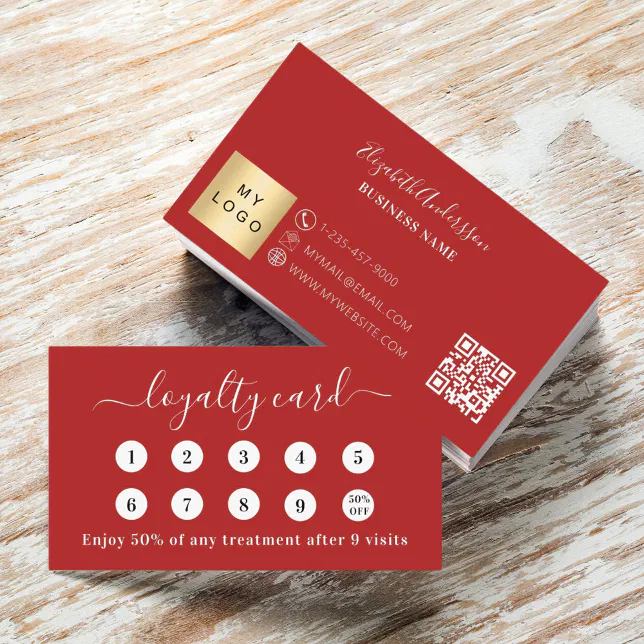 Red white qr code business logo loyalty card | Zazzle