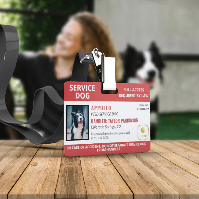 Red White Service Dog Logo & Photo ID Badge | Zazzle
