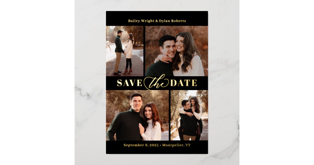 Refined Collage FOIL Wedding Save The Date Card | Zazzle