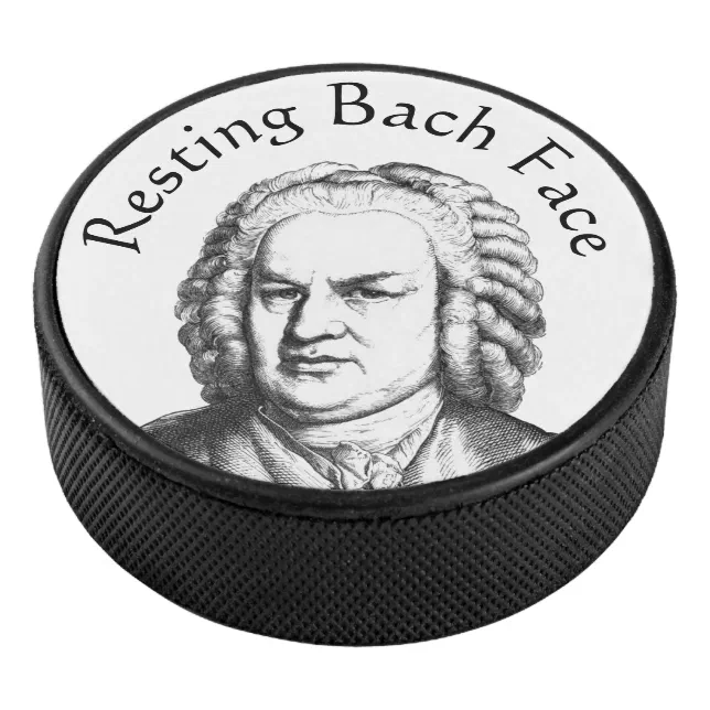 Resting Bach Face Classical Music Composer Hockey Puck | Zazzle