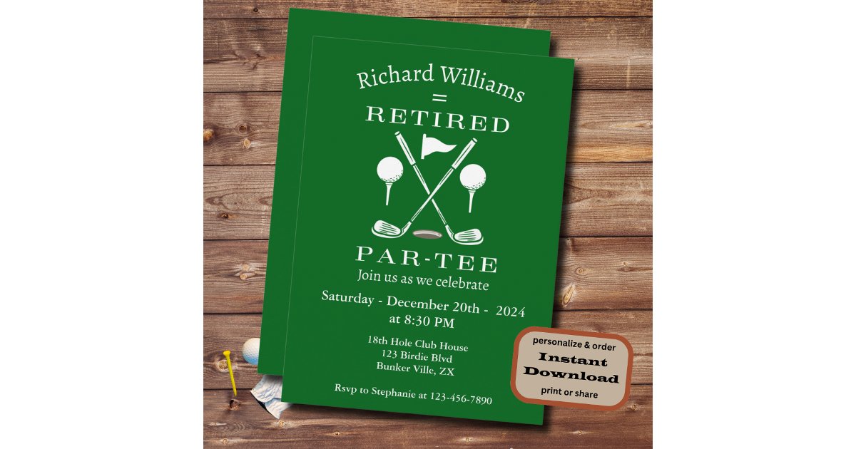 Retirement Golf Modern Emblem Golf Clubs Retired Invitation | Zazzle
