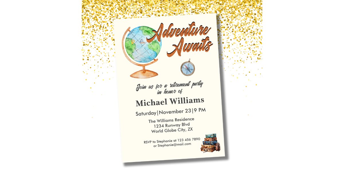Retirement Travel Adventure Awaits Globe Invitation | Zazzle