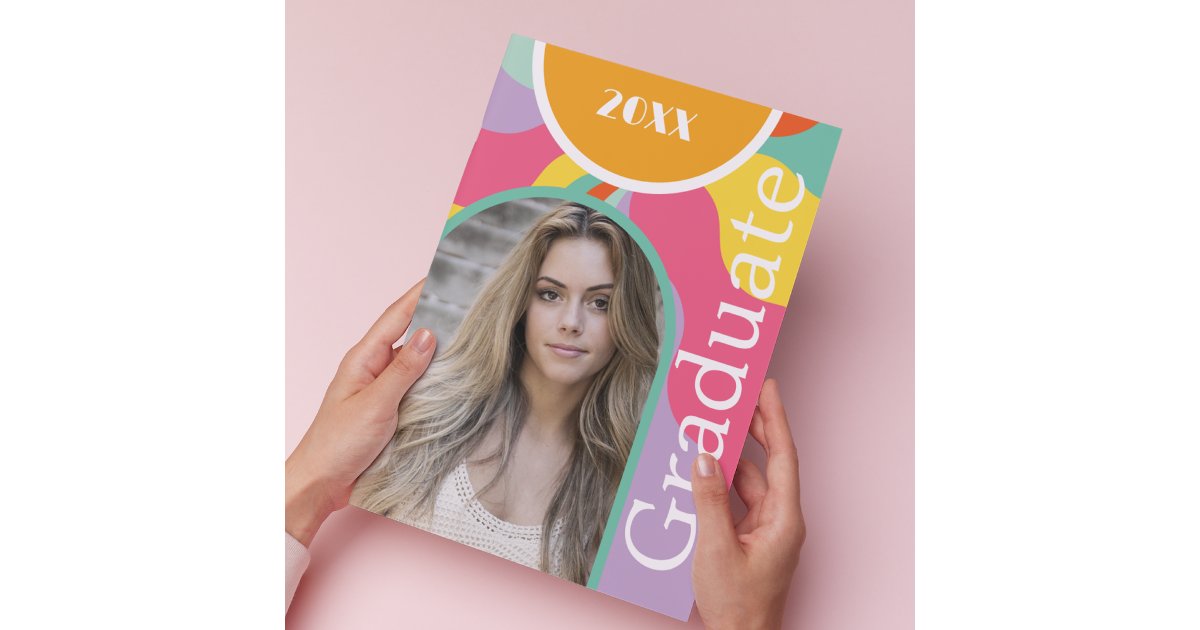 Retro Arch Photo 70s Pink Graduation Invitation | Zazzle