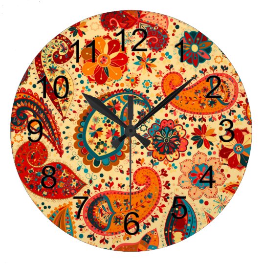 Retro Colourful Beautiful Boho Bohemian Paisley Large Clock | Zazzle.com.au